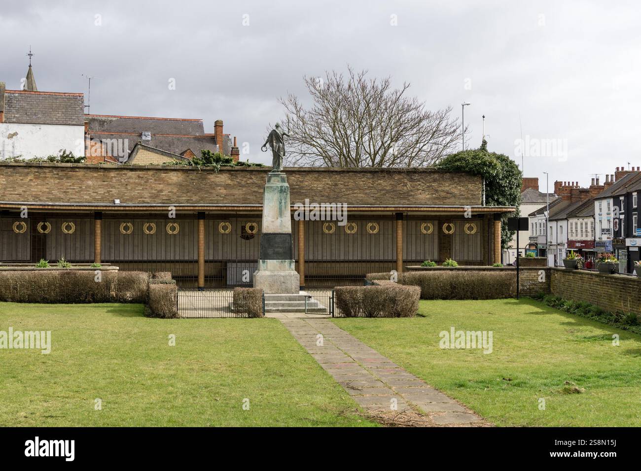 The Garden of Remembrance, with the memorial to local hero Edgar Mobbs ...