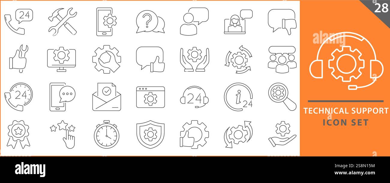 Technical support icon set. Set of icons related to technical, setup ...