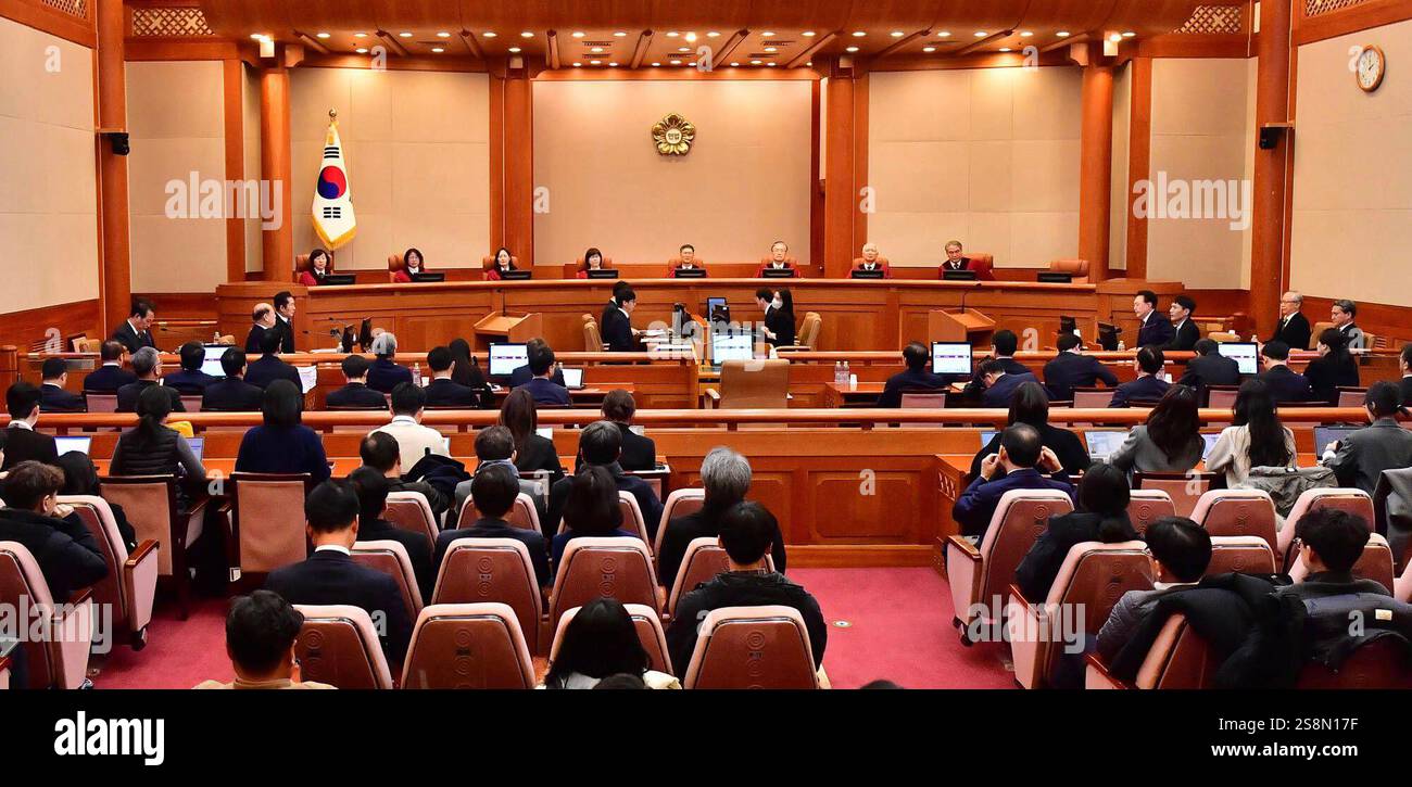 Impeached President Yoon attends impeachment trial hearing in Seoul ...