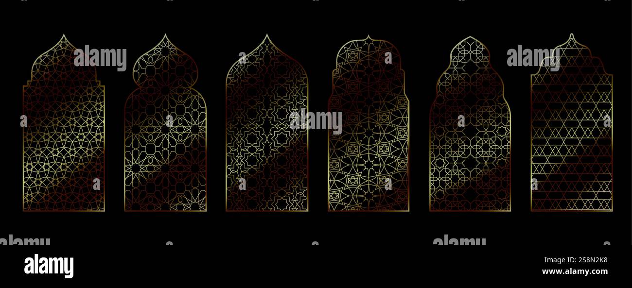 Ramadan islamic windows. Arabic golden mosque window with traditional ...