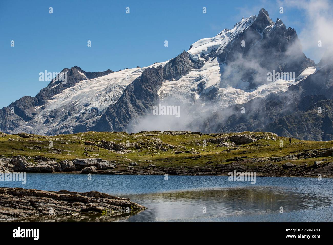 La Meije mountain massif from Lac Noir, La Grave, Ecrins, France Stock ...