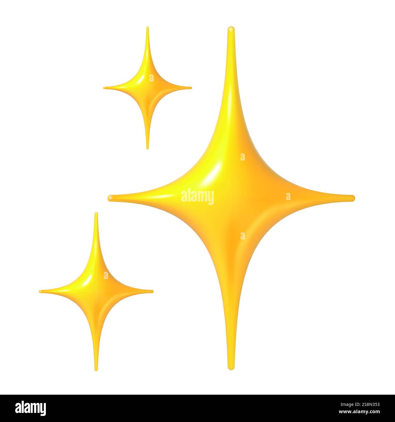 Sparkles emoji. Shining stars 3d realistic render glossy golden icon. Twinkle yellow star symbol ...