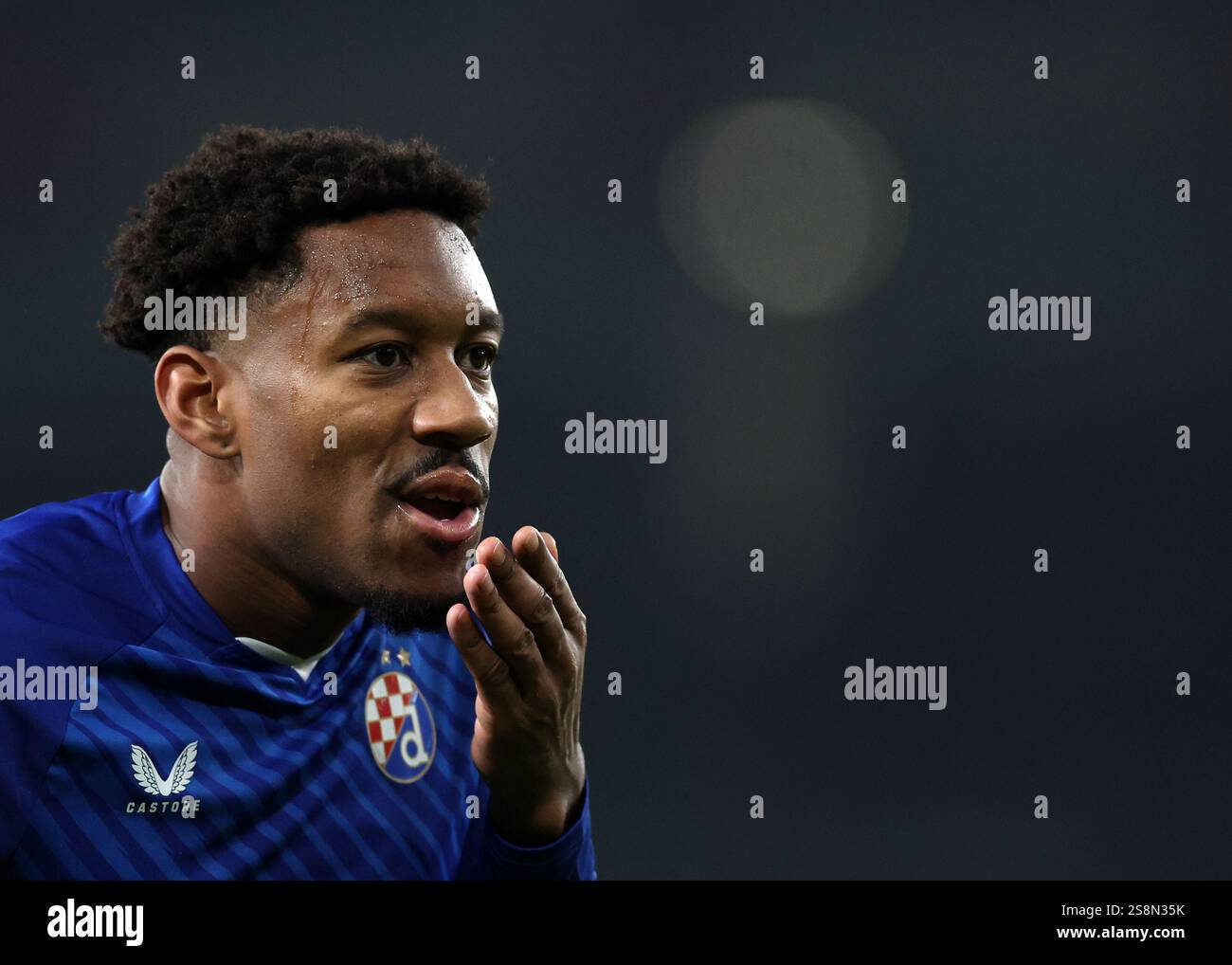 London, UK. 22nd Jan, 2025. Dinamo's Nathanael Mbuku during the UEFA ...