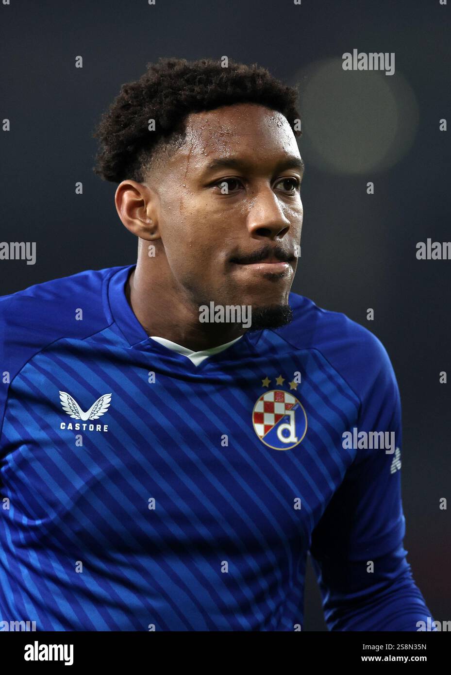 London, UK. 22nd Jan, 2025. Dinamo's Nathanael Mbuku during the UEFA Champions League match at ...