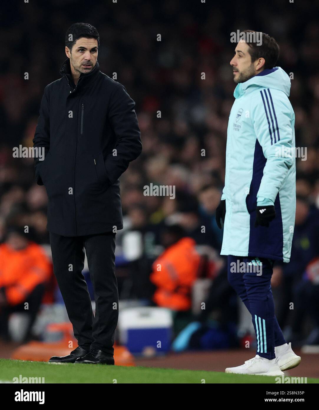 London, UK. 22nd Jan, 2025. Arsenal's manager Mikel Arteta with Nicolas ...