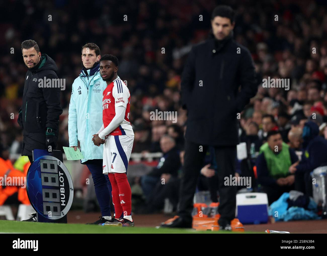 London, UK. 22nd Jan, 2025. Arsenal's Nathan Butler-Oyedeji comes on to ...