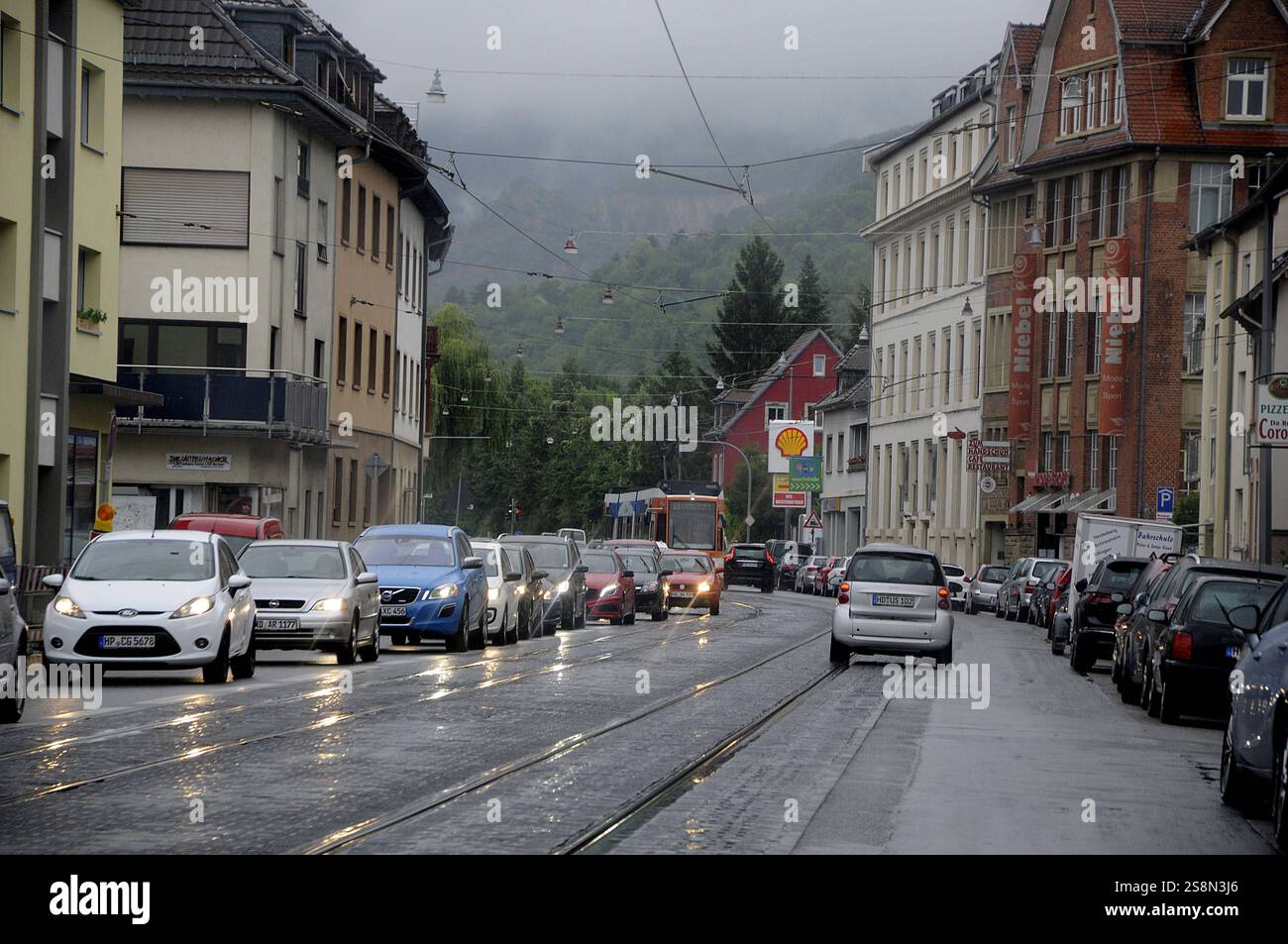 HEIDELBERG/GERMANY - 28June 2017. Rainy day in Heidelberg and sounding ...