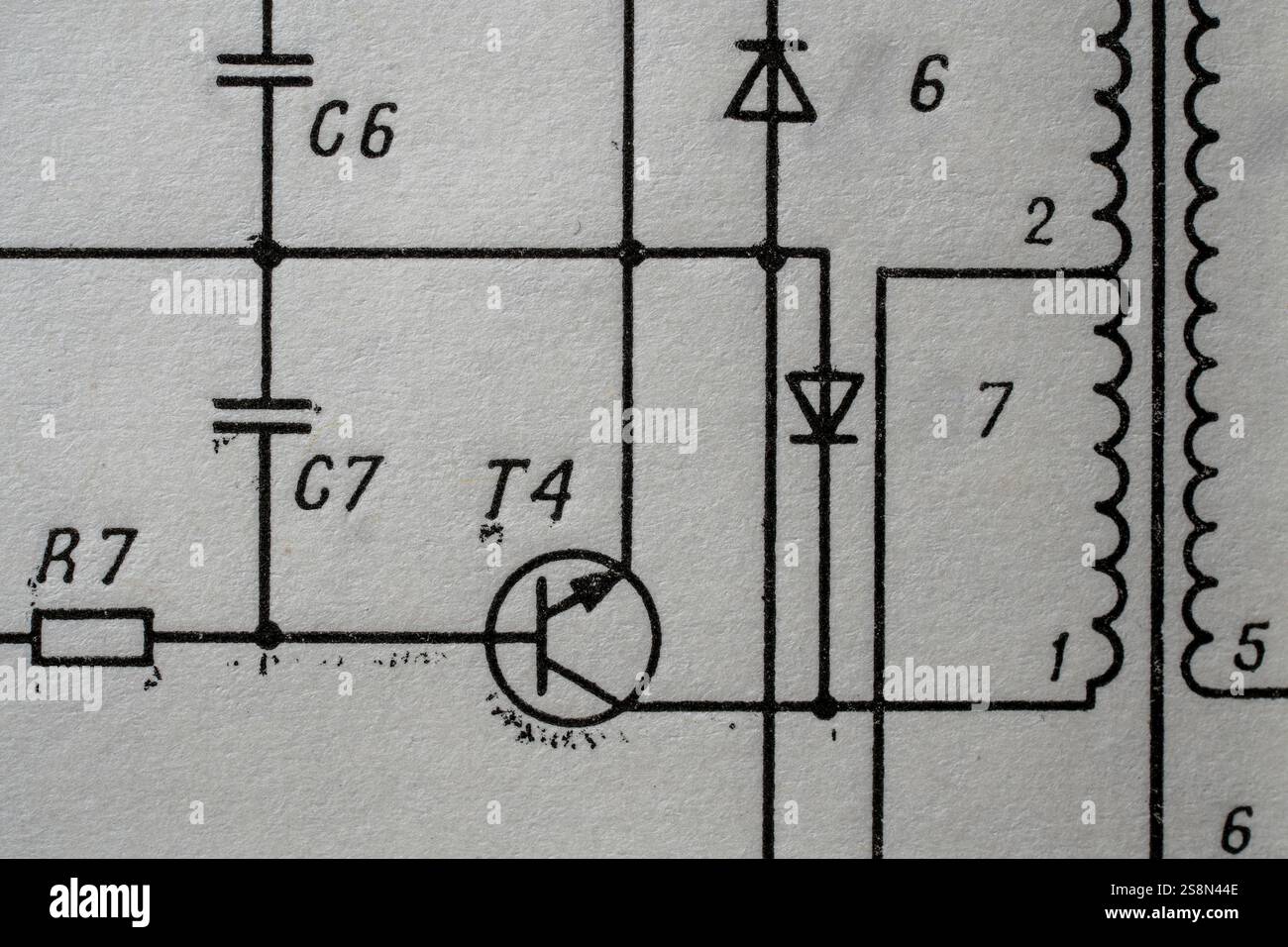 Old radio circuit printed on vintage paper electricity diagram as ...