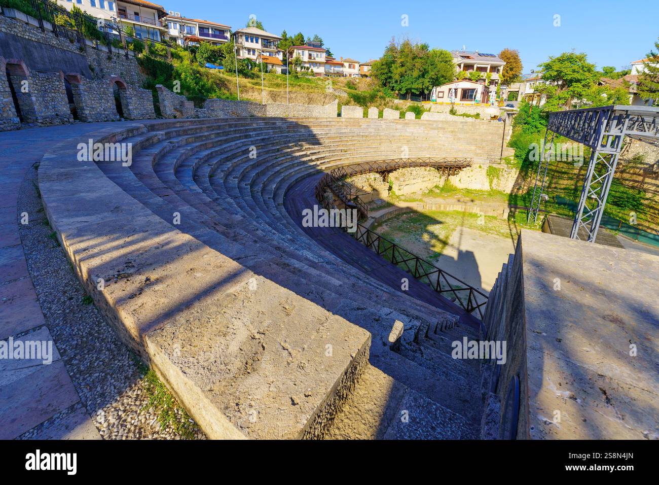 View of the ancient Roman Theater in the old city of Ohrid, North ...
