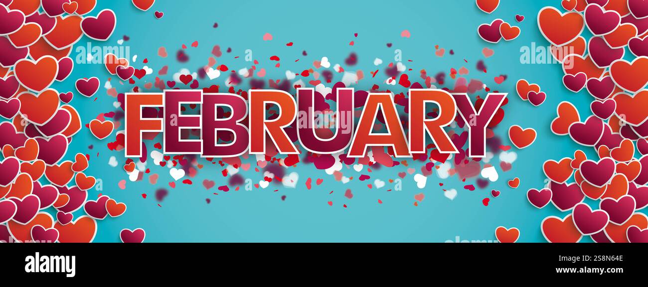 Cyan Header Flying Hearts Side February Hearts on the cyan background ...