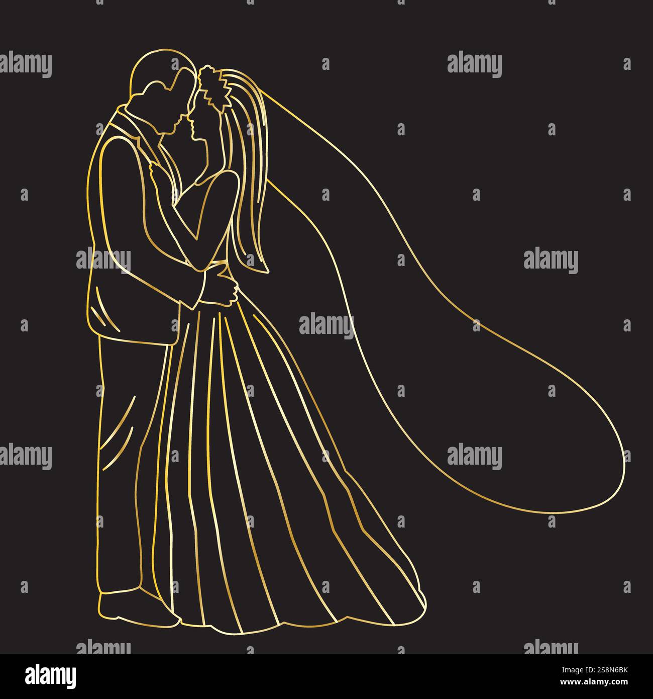 sketch bride and groom gold outline Stock Vector Image & Art - Alamy
