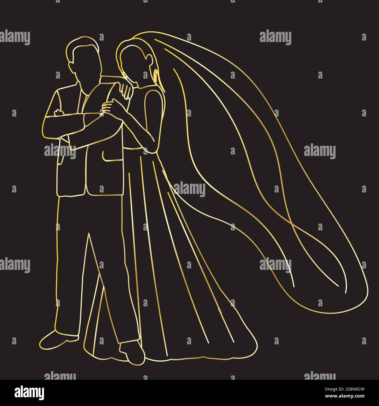 sketch bride and groom gold outline isolated vector Stock Vector Image ...