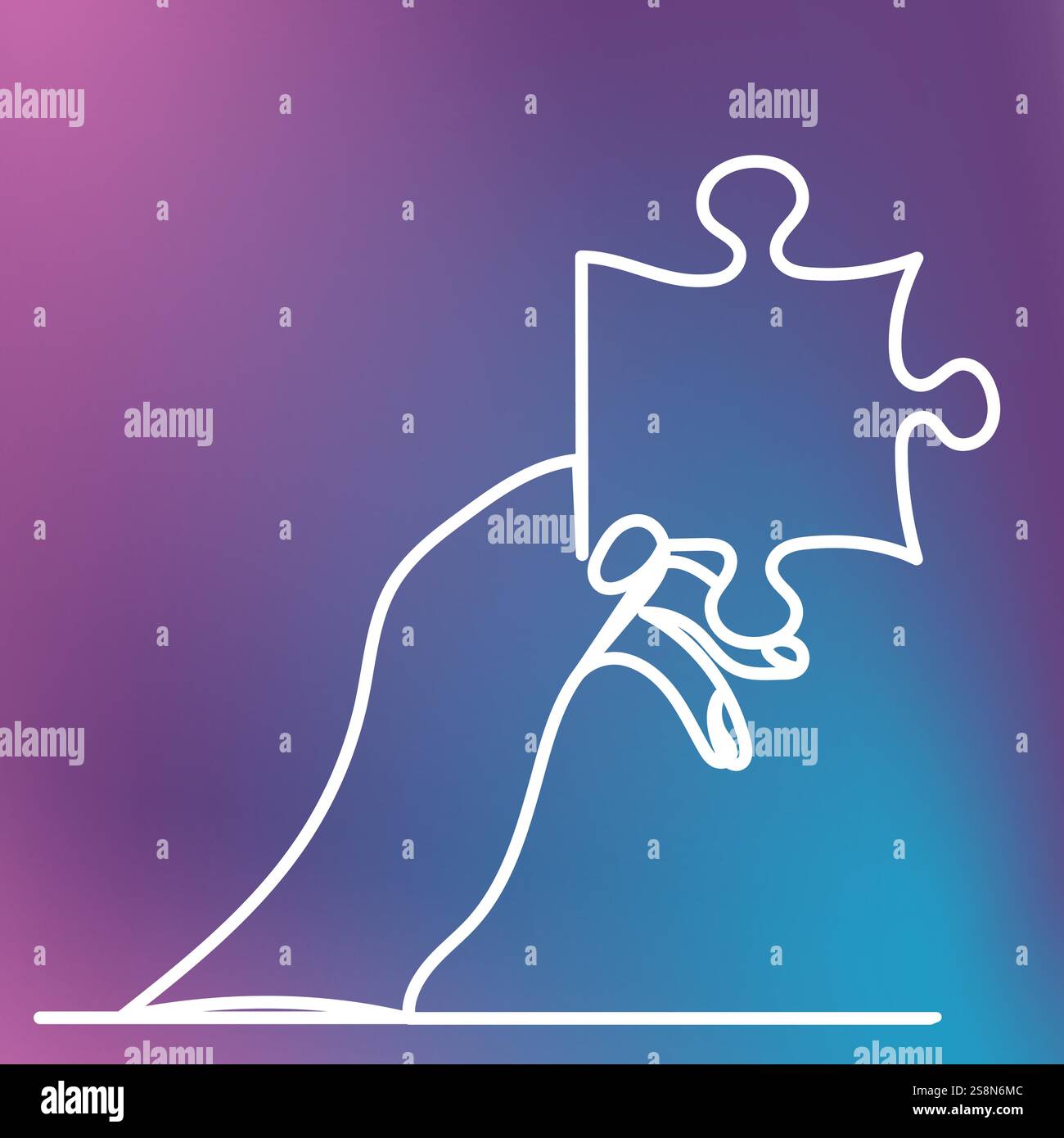 hand with puzzle sketch continuous line drawing, vector Stock Vector ...
