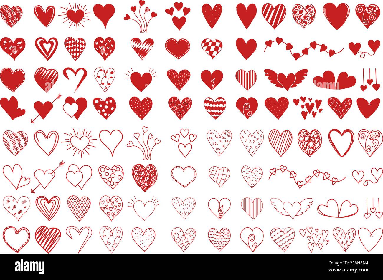 set of red hearts silhouette design vector isolated Stock Vector Image ...