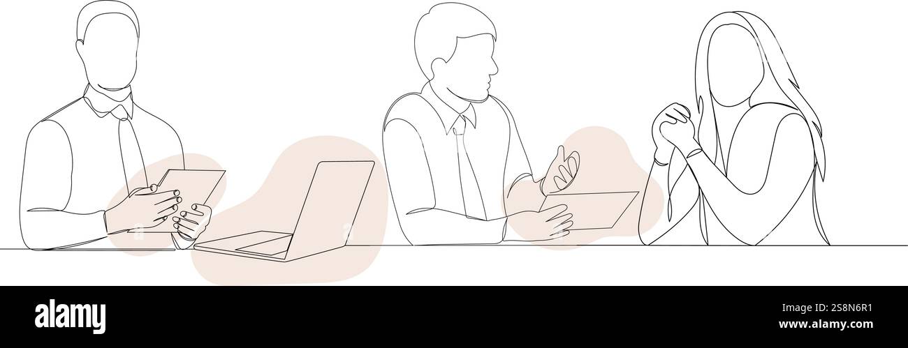 people working continuous line drawing, vector, sketch Stock Vector ...