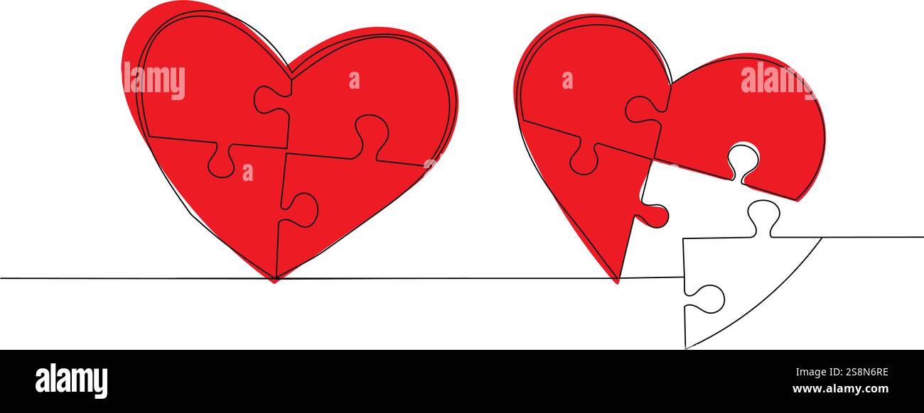 heart with puzzle sketch continuous line drawing, vector Stock Vector ...