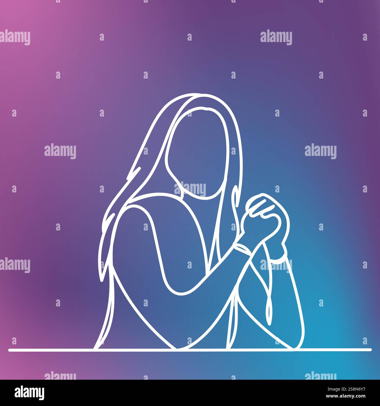 woman sitting sketch continuous line drawing, vector Stock Vector Image ...