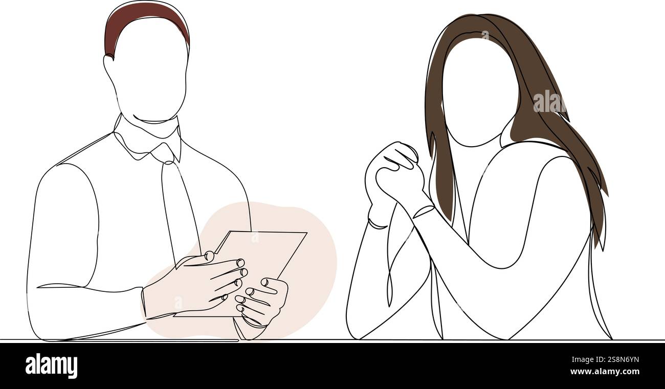 People Talking Continuous Line Drawing Vector Sketch Stock Vector