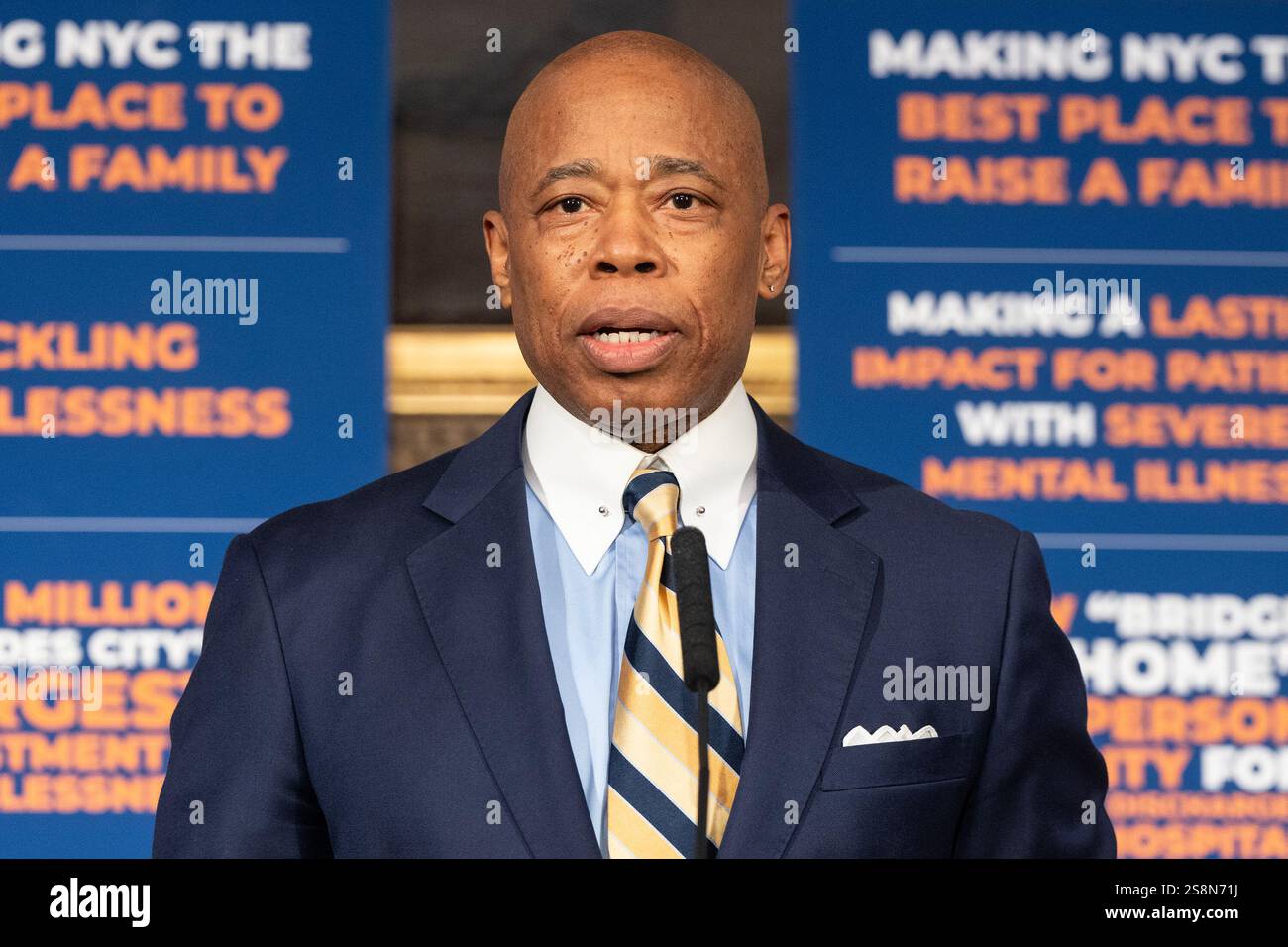 Mayor Eric Adams speaks during in-person media availability at City ...
