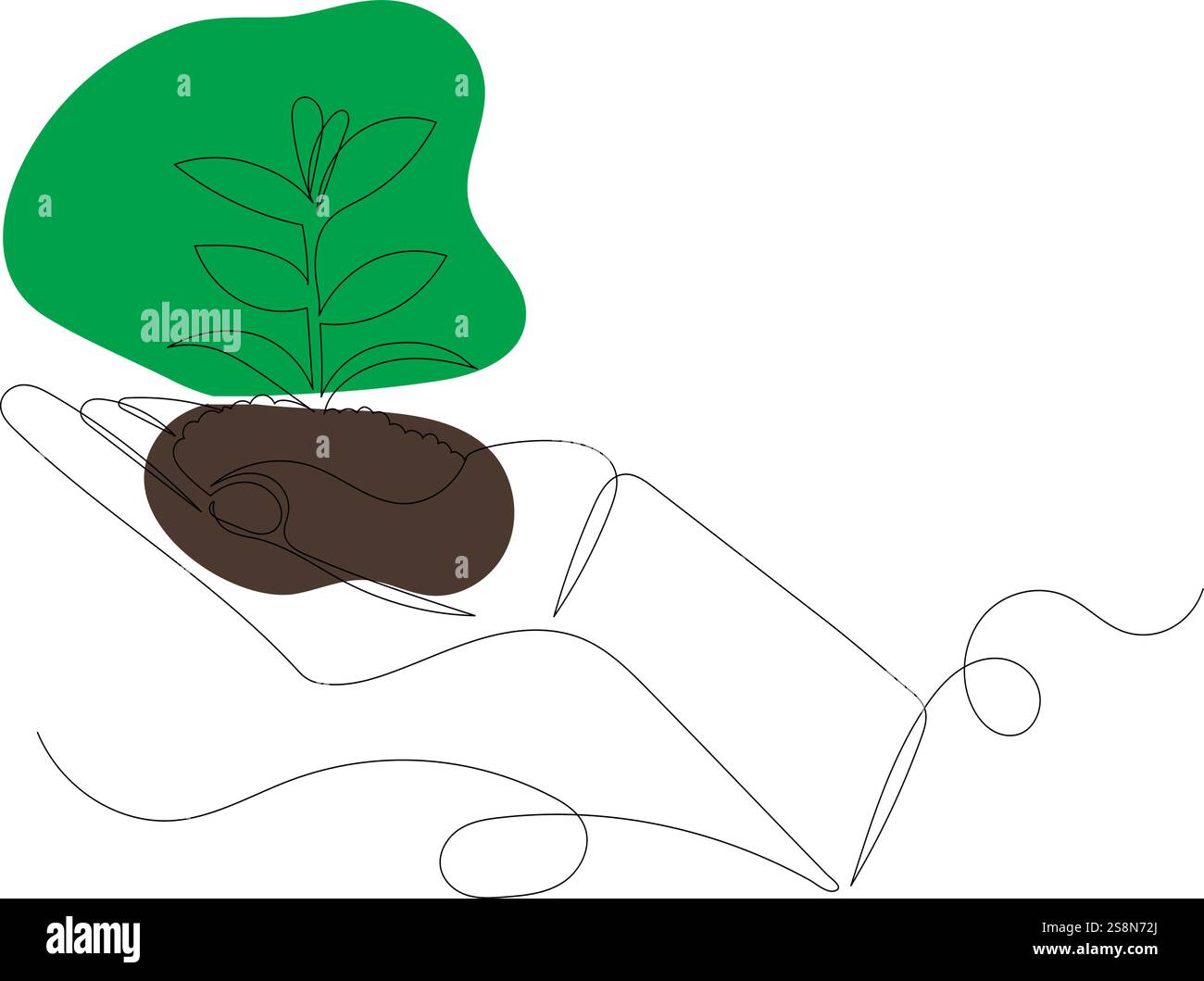 hand with plant sketch continuous line drawing, vector Stock Vector ...