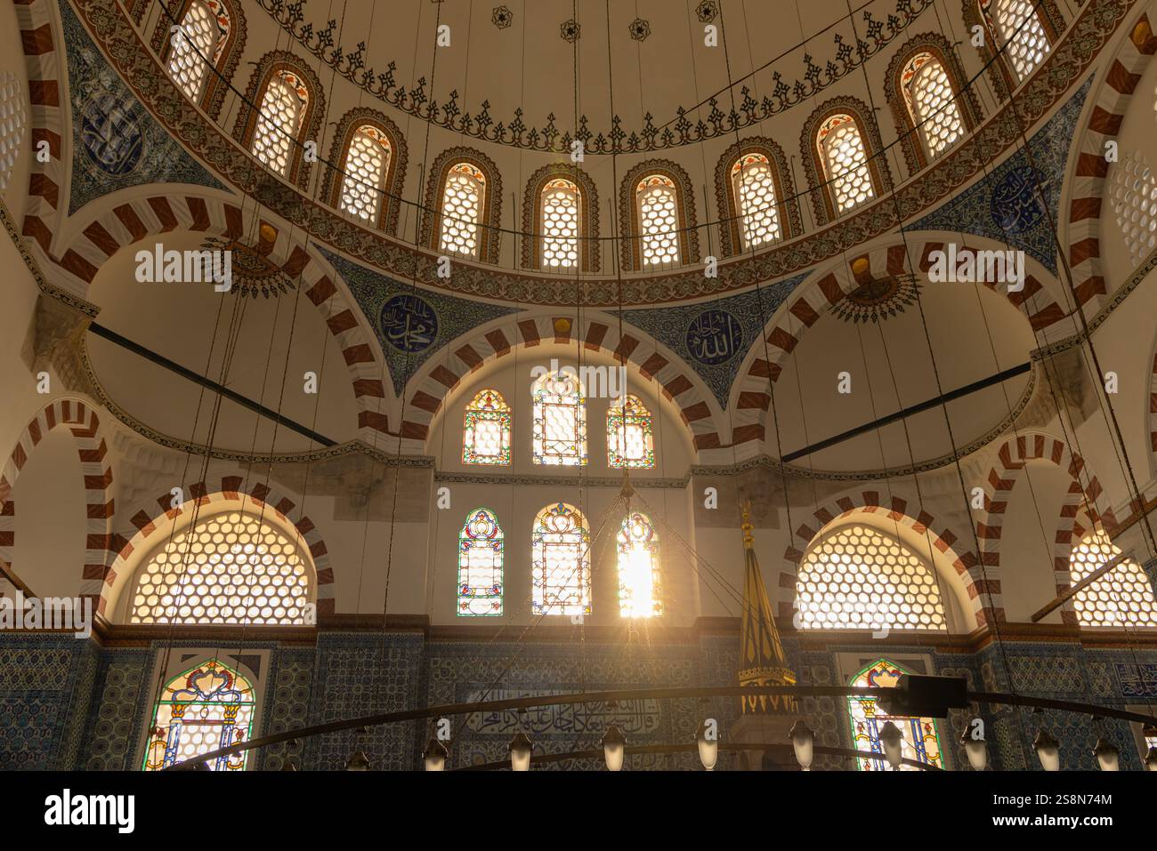 Interior of Rüstem Pasha Mosque in Istanbul, featuring an ornate minbar ...