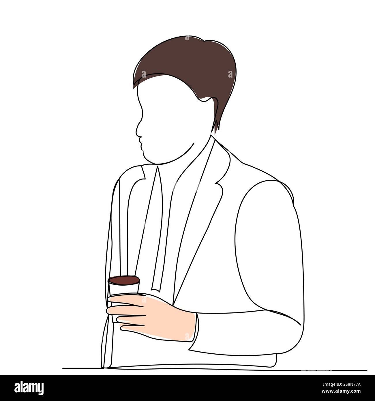 man drinking coffee sketch continuous line drawing, vector Stock Vector ...