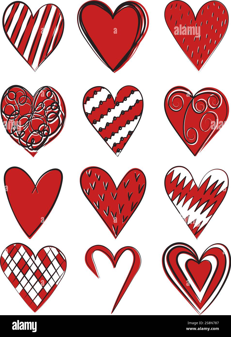 red heart line sketch ,contour on white background isolated vector ...