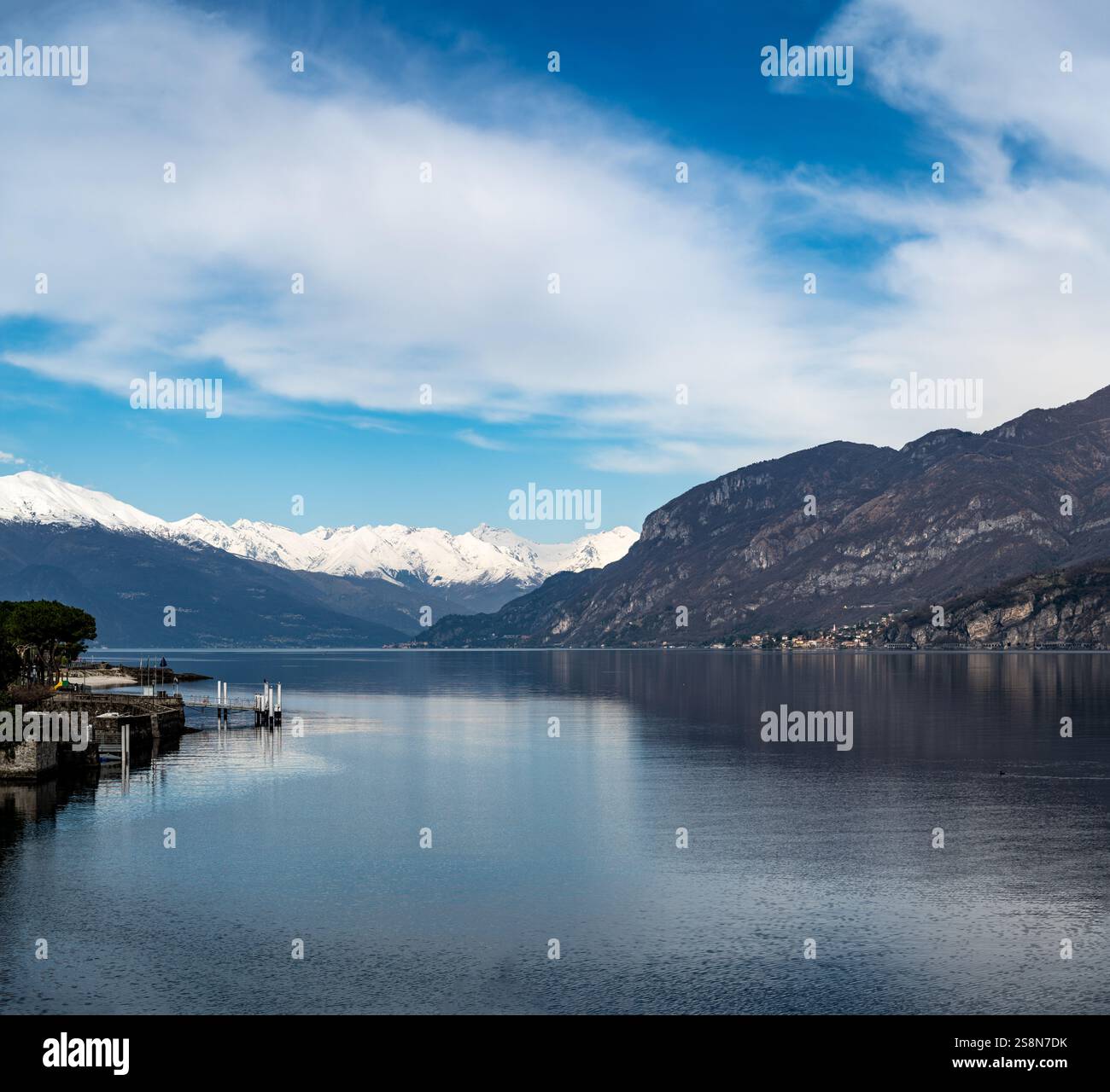 Driving car on road along shores of Lake Como in Northern Italy, spring ...