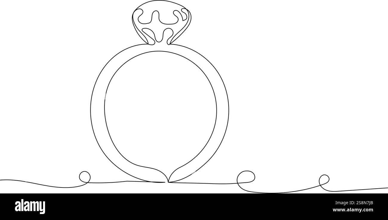 engagement ring one continuous line drawing isolated on white ...