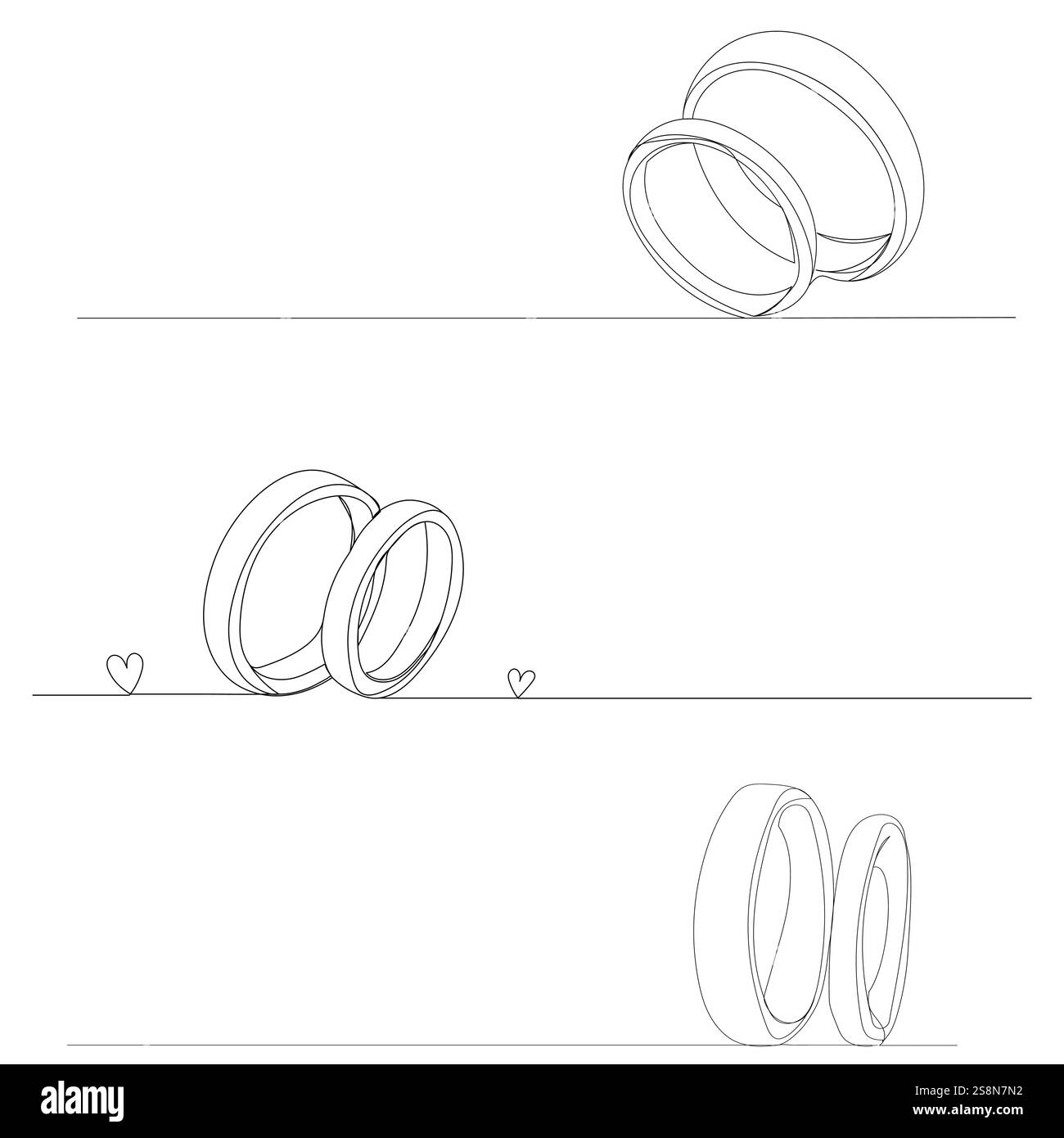 wedding rings, one continuous line drawing on a white background Stock ...