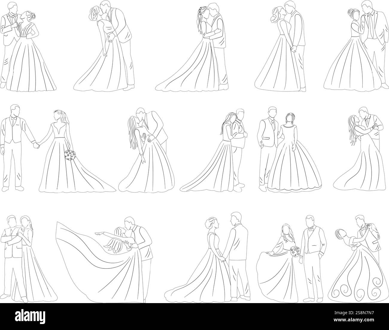 bride and groom set wedding sketch ,outline isolated vector Stock ...