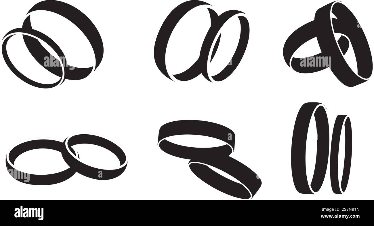 wedding rings set silhouette design vector isolated Stock Vector Image ...