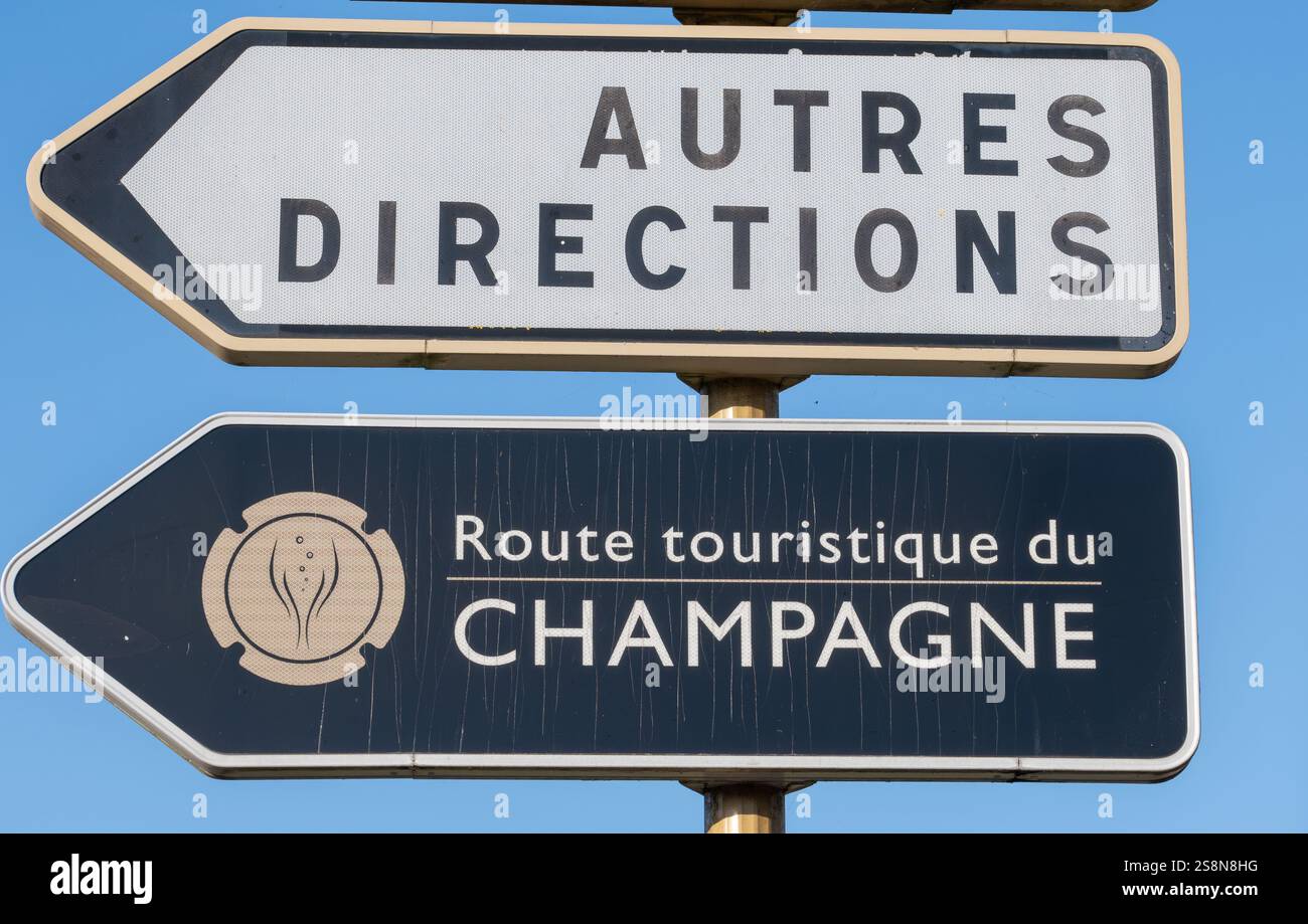 Road signes, directions and places of destinations, Gran Cru villages ...