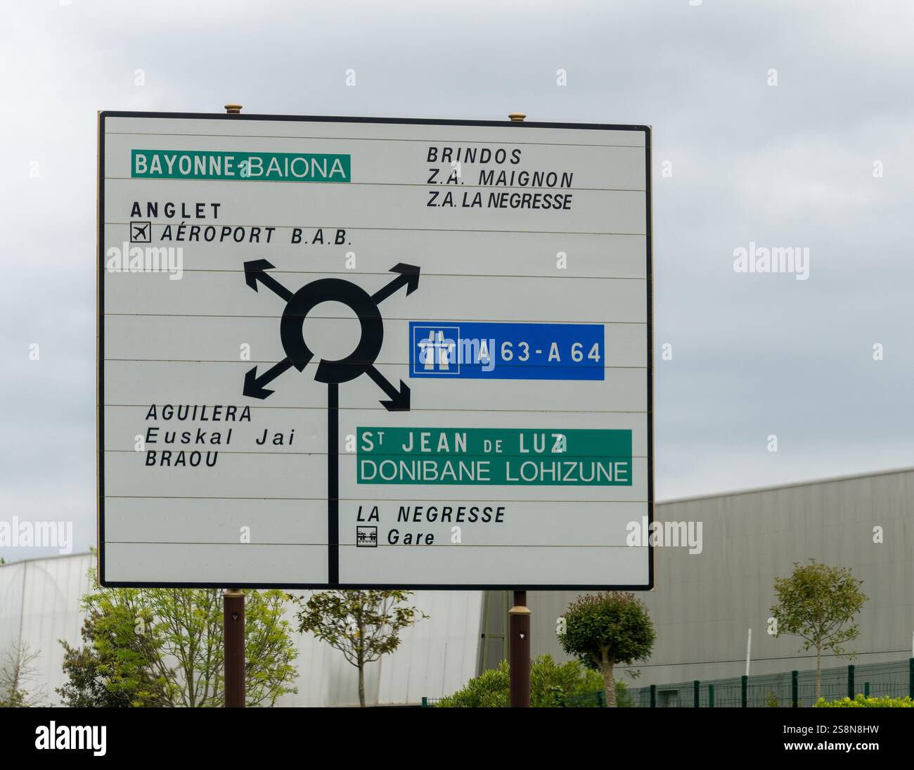 Road signs and directions, driving car in summer on French road ...
