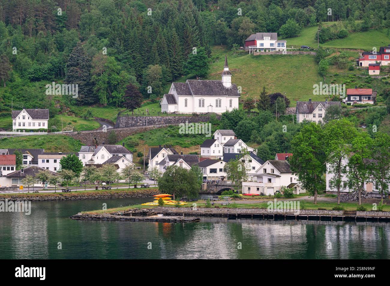 A view of Hellesylt, a small village in Sunnmore region of Norway ...