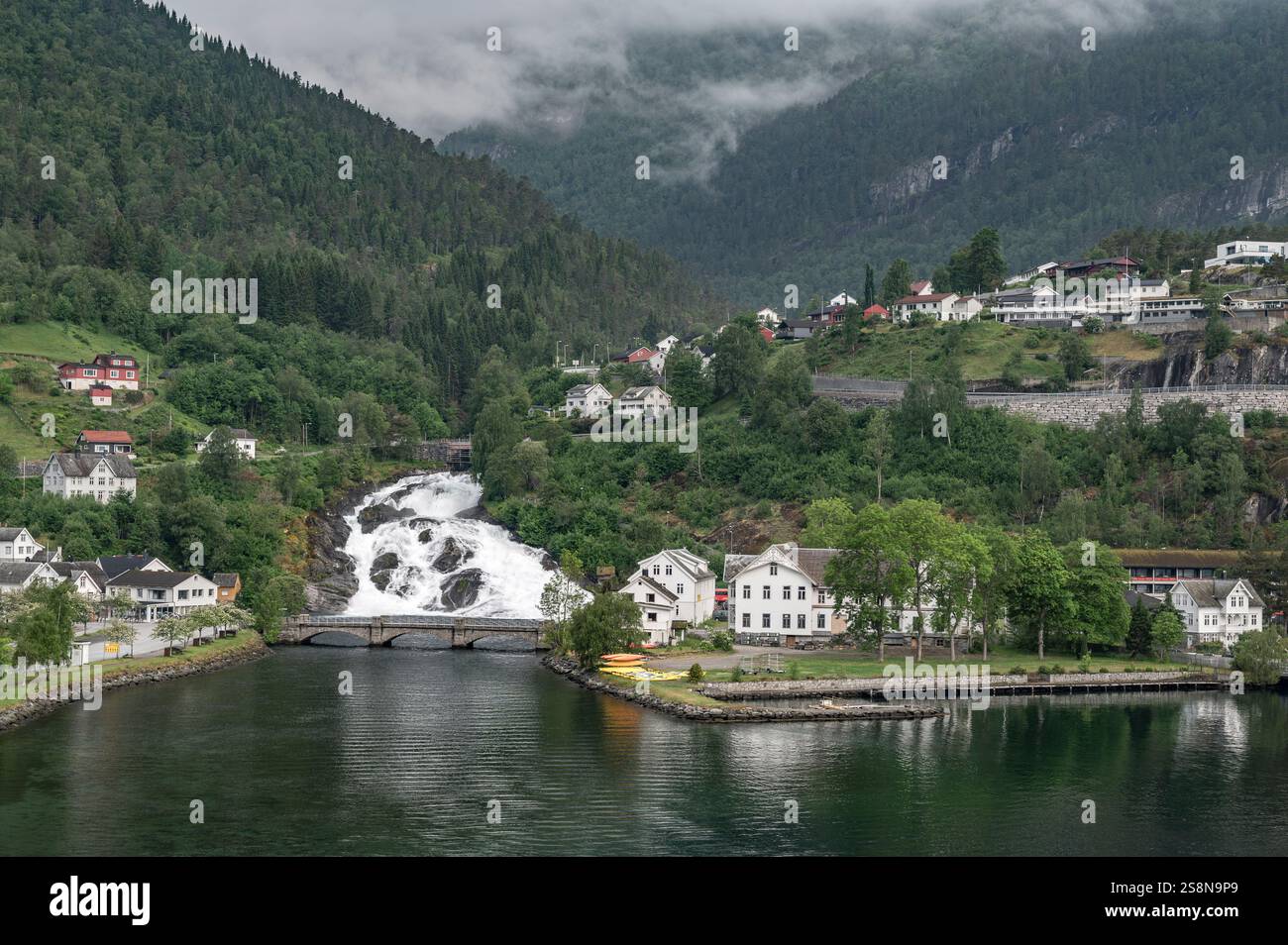 View of the village of Hellesylt, Hellesyltfossen. A common stop on the ...