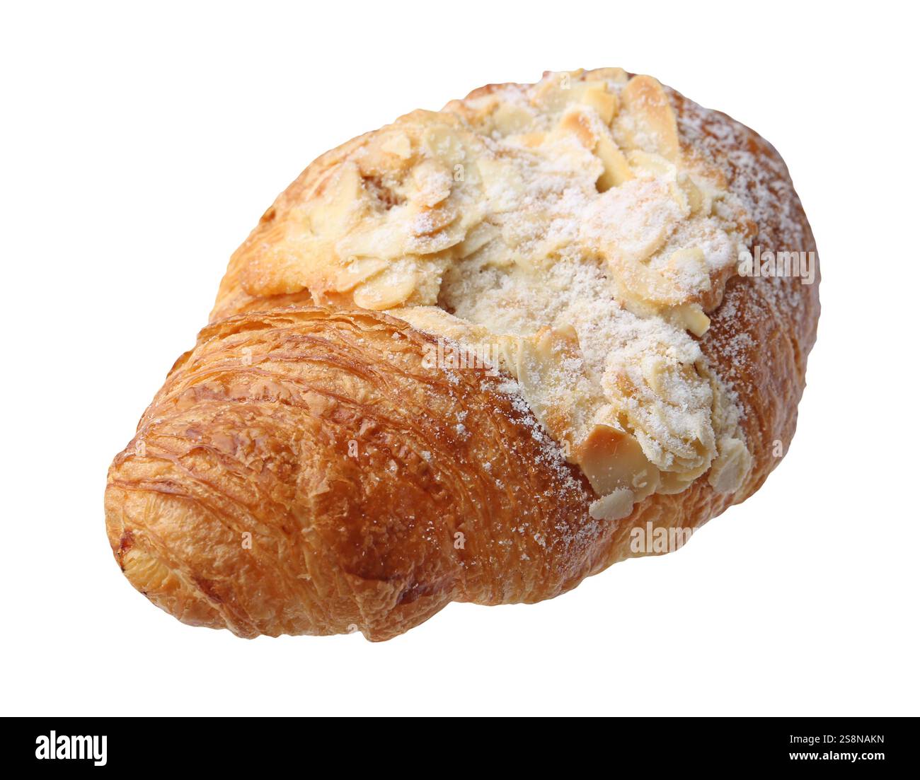 Delicious fresh croissant with almond flakes isolated on white Stock ...