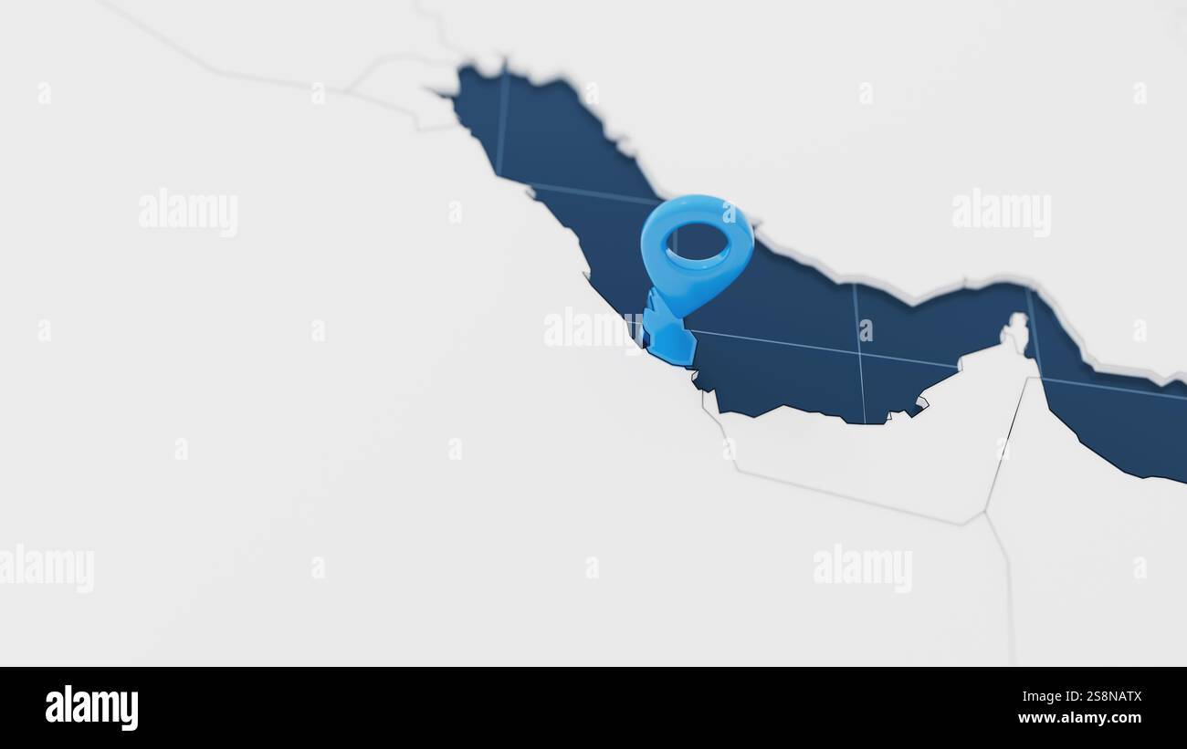 Blue Qatar 3d map with pointer pin surrounded with other countries in ...