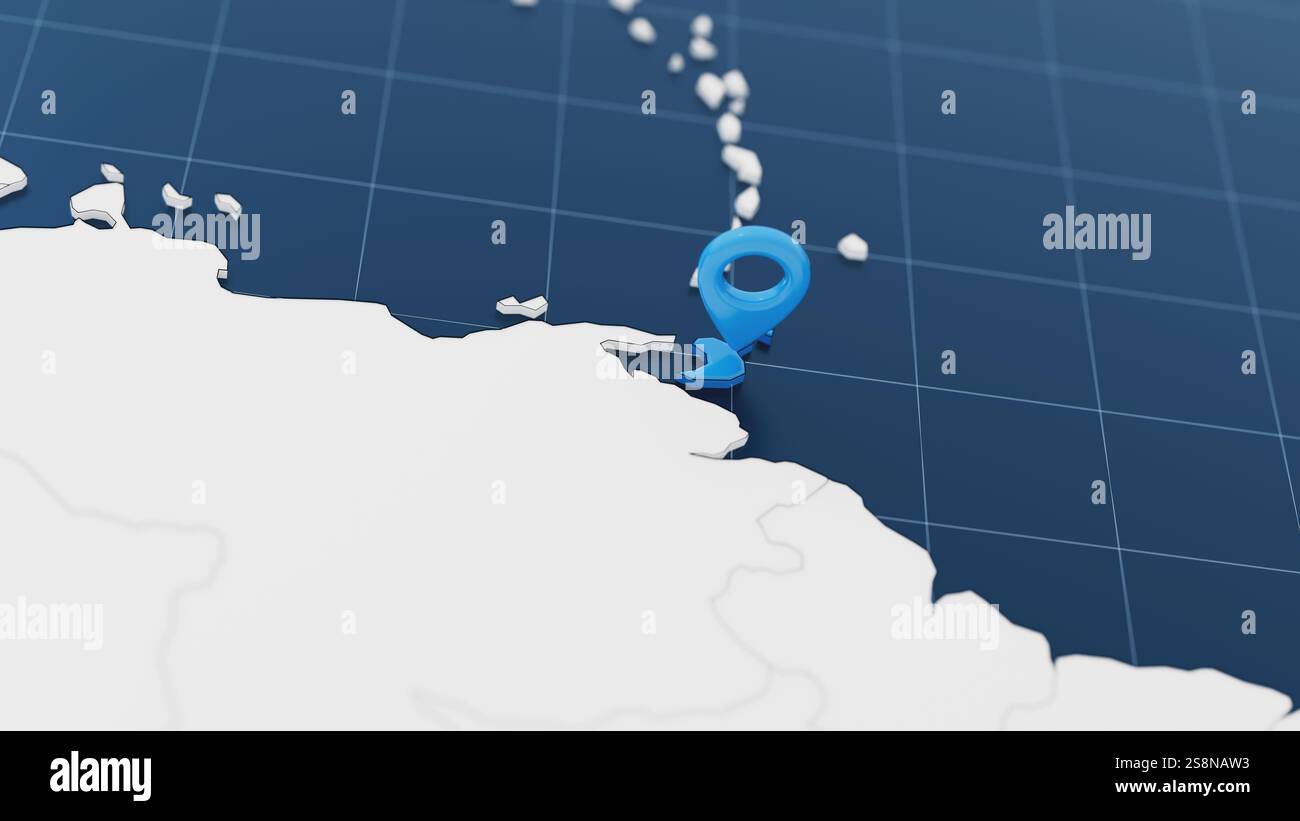 Blue Trinidad And Tobago 3d map with pointer pin surrounded with other ...