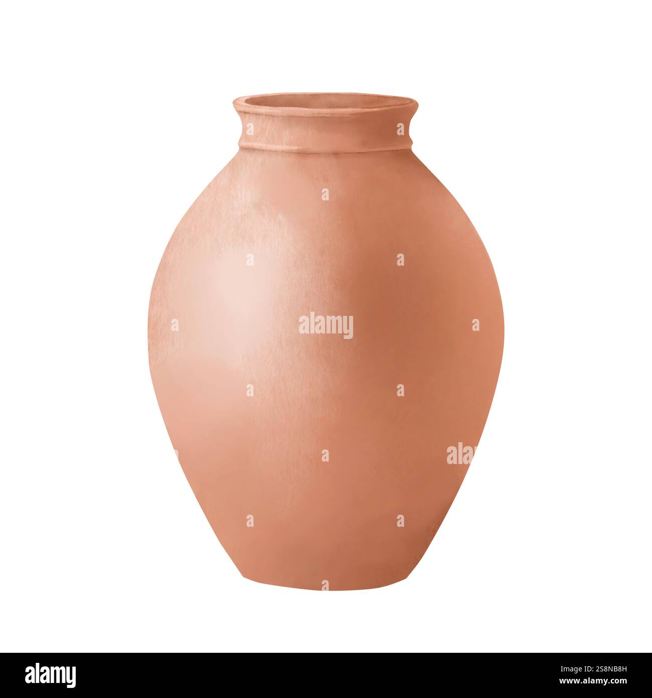 Clay terracotta jug without handles. Watercolor digital illustration ...