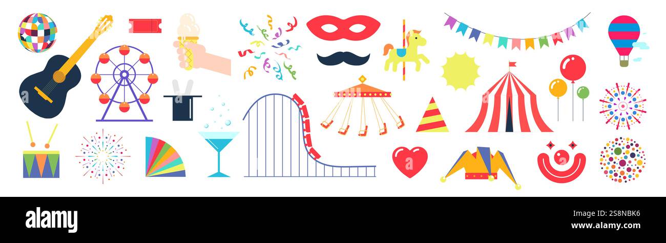 Modern bold geometric amusement holiday festive elements. Carnival and ...