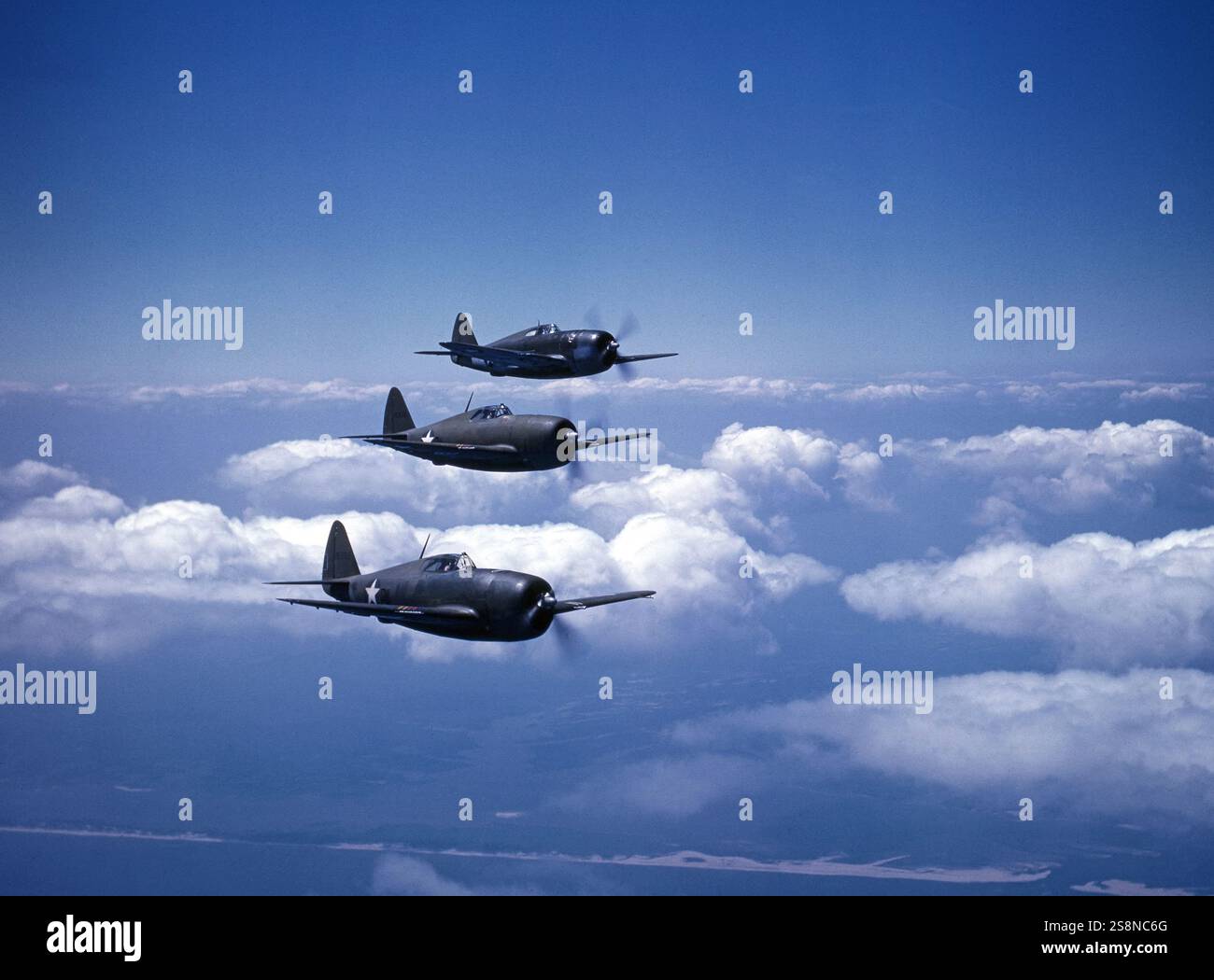 Republic P-47 Thunderbolts in flight, the American World War II fighter ...