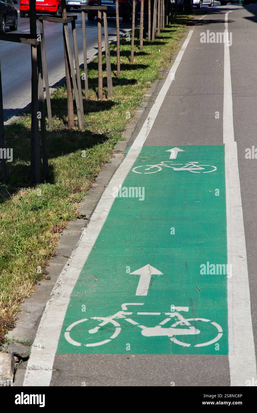Cycling path in the city of Timisoara, Romania. Bike lane Stock Photo ...