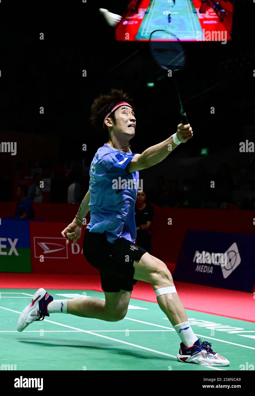 Jakarta, Indonesia. 23rd Jan, 2025. Jia Heng Jason Teh hits a return ...