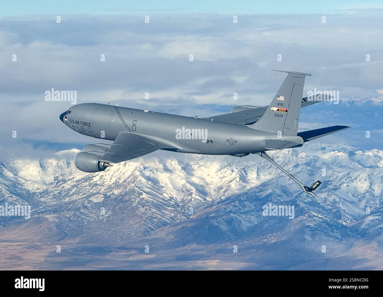 A KC-135 Stratotanker from Beale Air Force Base provides fuel to F-16 ...