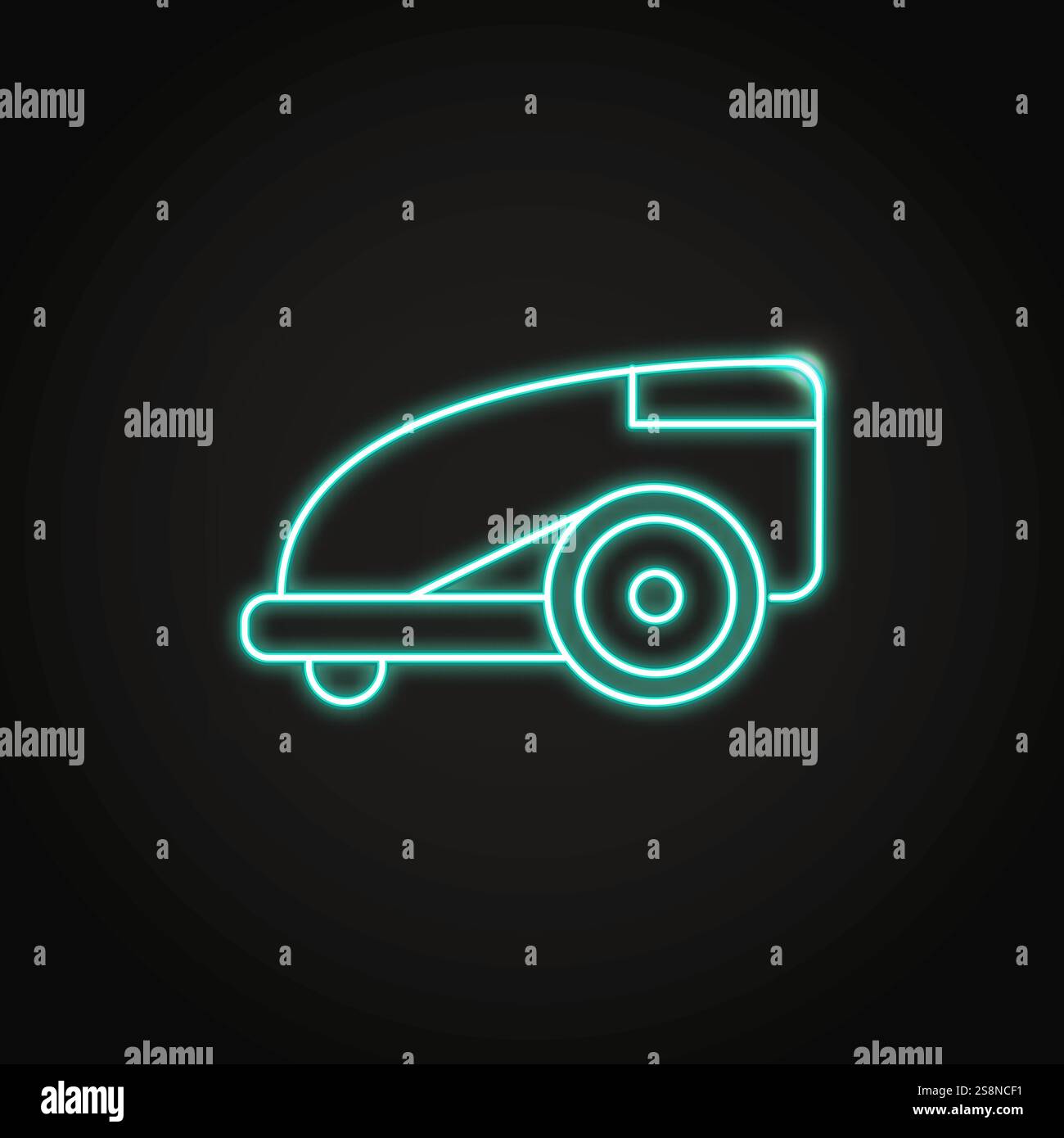 Neon smart lawn mower icon in line style. Robotic lawnmower symbol ...