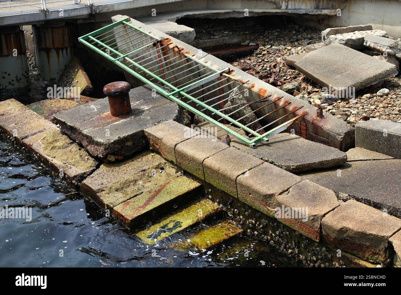 Ruined Meriken Wharf in Kobe, Japan. It was damaged by the Great ...