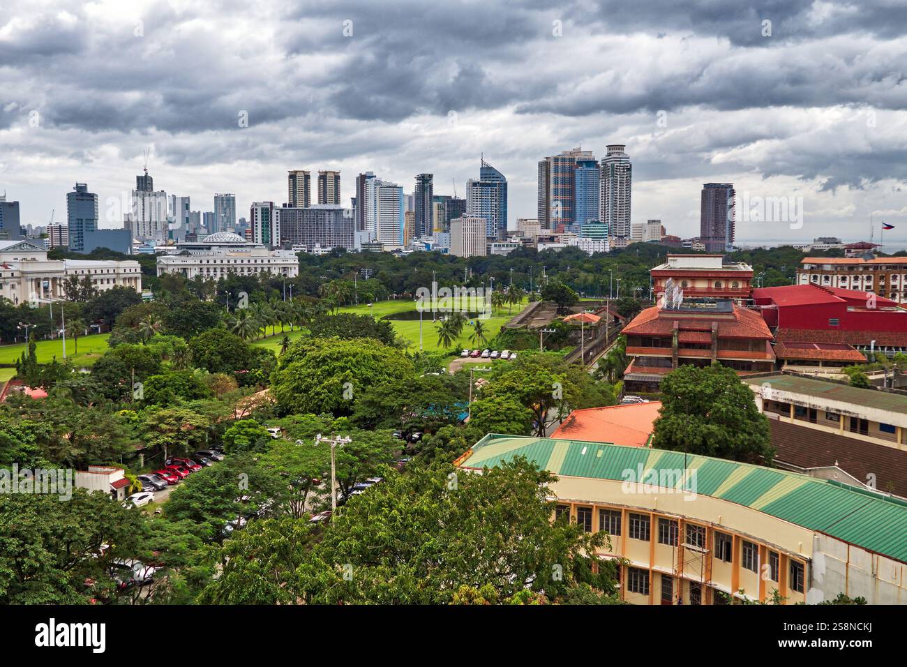 Manila city skyline in Philippines. Ermita and Paco districts seen from ...