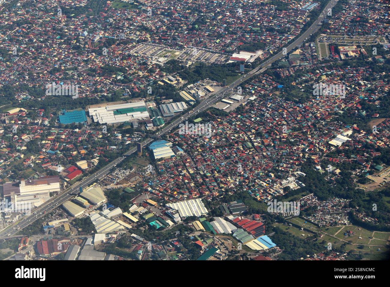 San Pedro town in Luzon island, Philippines. Aerial view with Pan ...