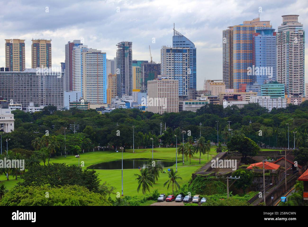 Manila city skyline in Philippines. Ermita and Paco districts seen from ...